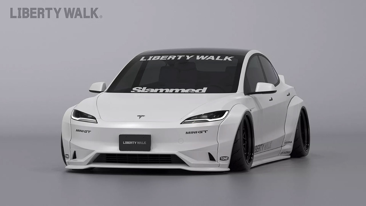 Liberty Walk Tesla Model 3 Body Kit Gives the EV an Ultra Aggressive ...