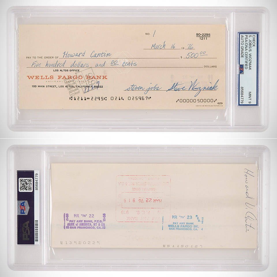 Apple Computer Check No. 1 Signed by Steve Jobs and Steve Wozniak ...